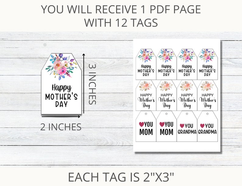Mother's Day Gift Tags, Printable Instant Download, Love You Mom, Love ...