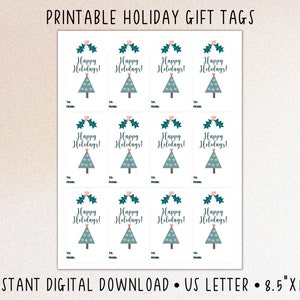 Happy Holiday Gift Tags, Printable Instant Digital Download PDF ...