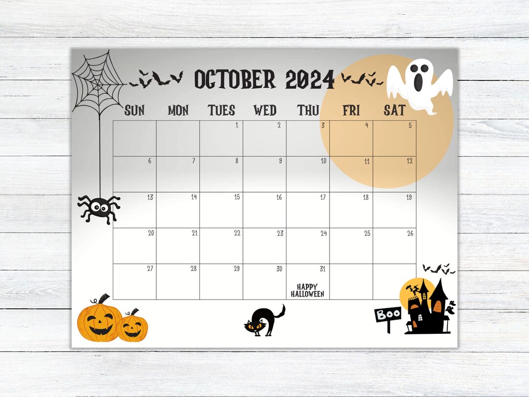 Printable Halloween October 2024 Calendar Halloween Calendar for Kids ...