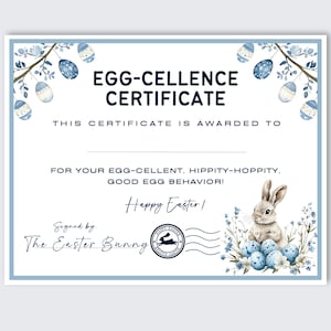 Easter Bunny Certificate Printable, Egg-cellence Certificate Letter ...