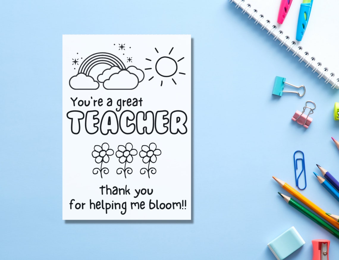 Printable Teacher Appreciation Coloring Card, Instant Digital Download ...