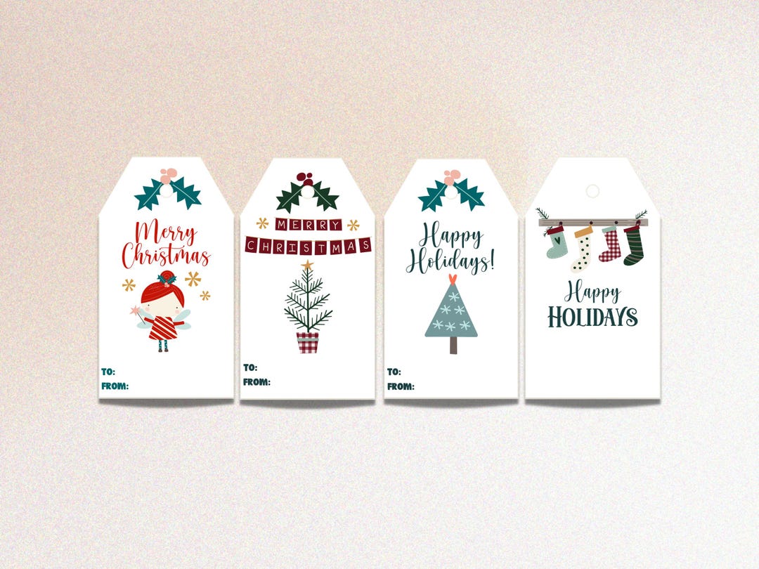 Printable Christmas Gift Tags Set | Merry Christmas Happy Holidays Tags ...
