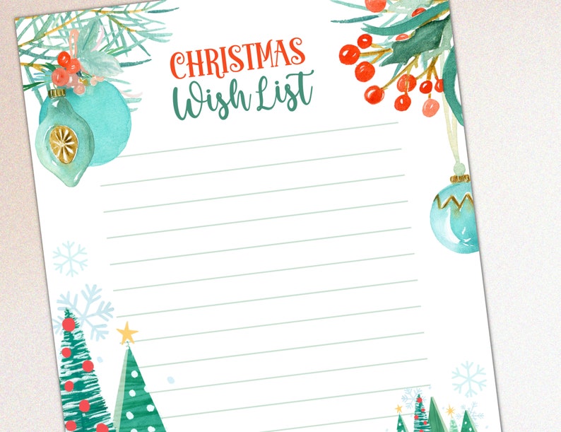 Christmas Wish List Printable, Instant Digital Download PDF - Etsy
