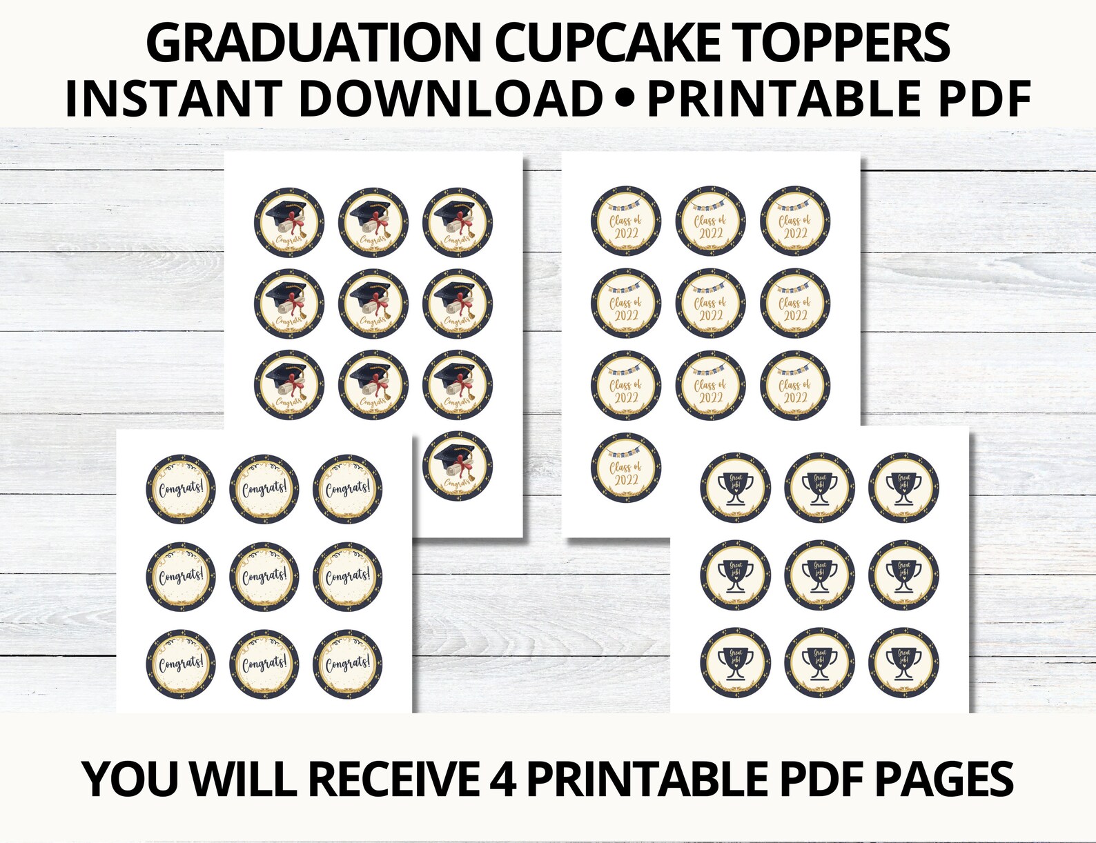 Printable Graduation Cupcake Toppers 2022, Instant Digital Download PDF ...