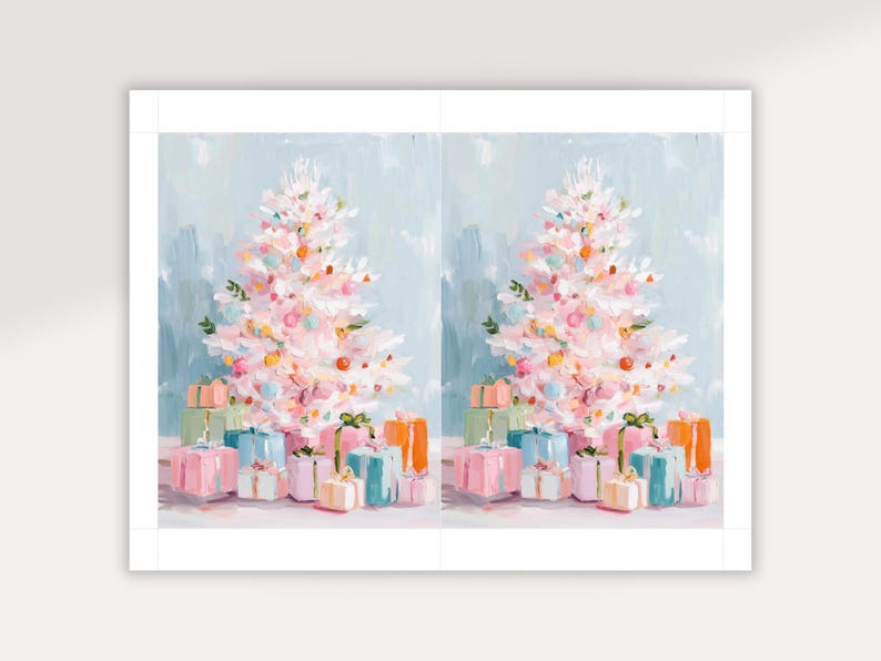 Printable Christmas Card Set – Pastel Christmas Tree Art, 5x7 Foldable ...