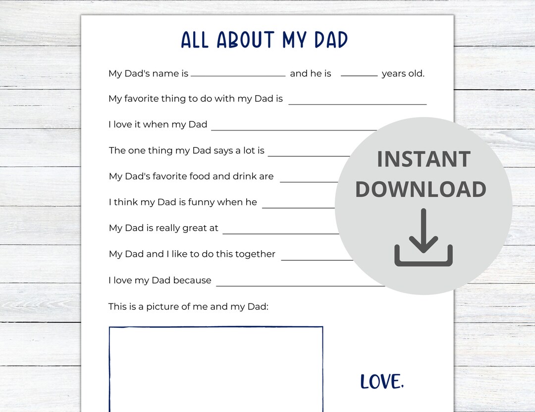 Todo sobre mi papá imprimible, Descarga digital instantánea PDF, Día ...