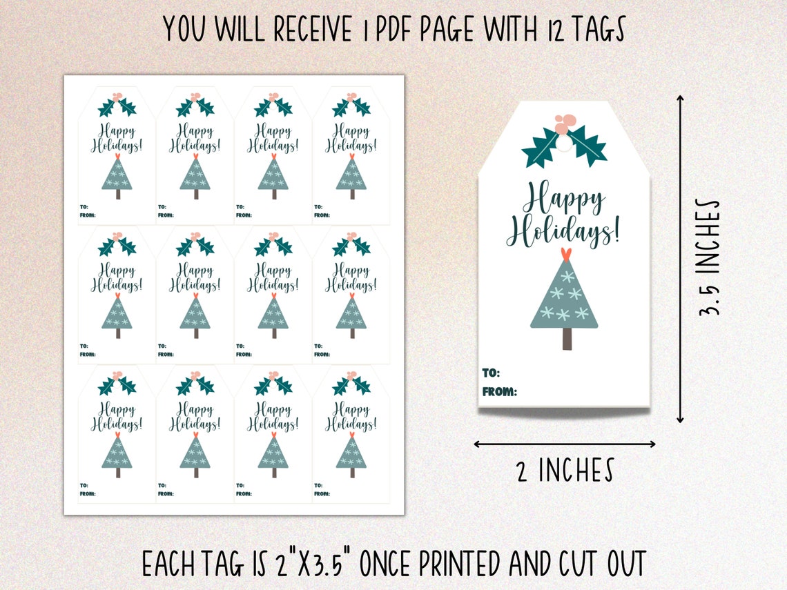 Happy Holiday Gift Tags, Printable Instant Digital Download PDF ...
