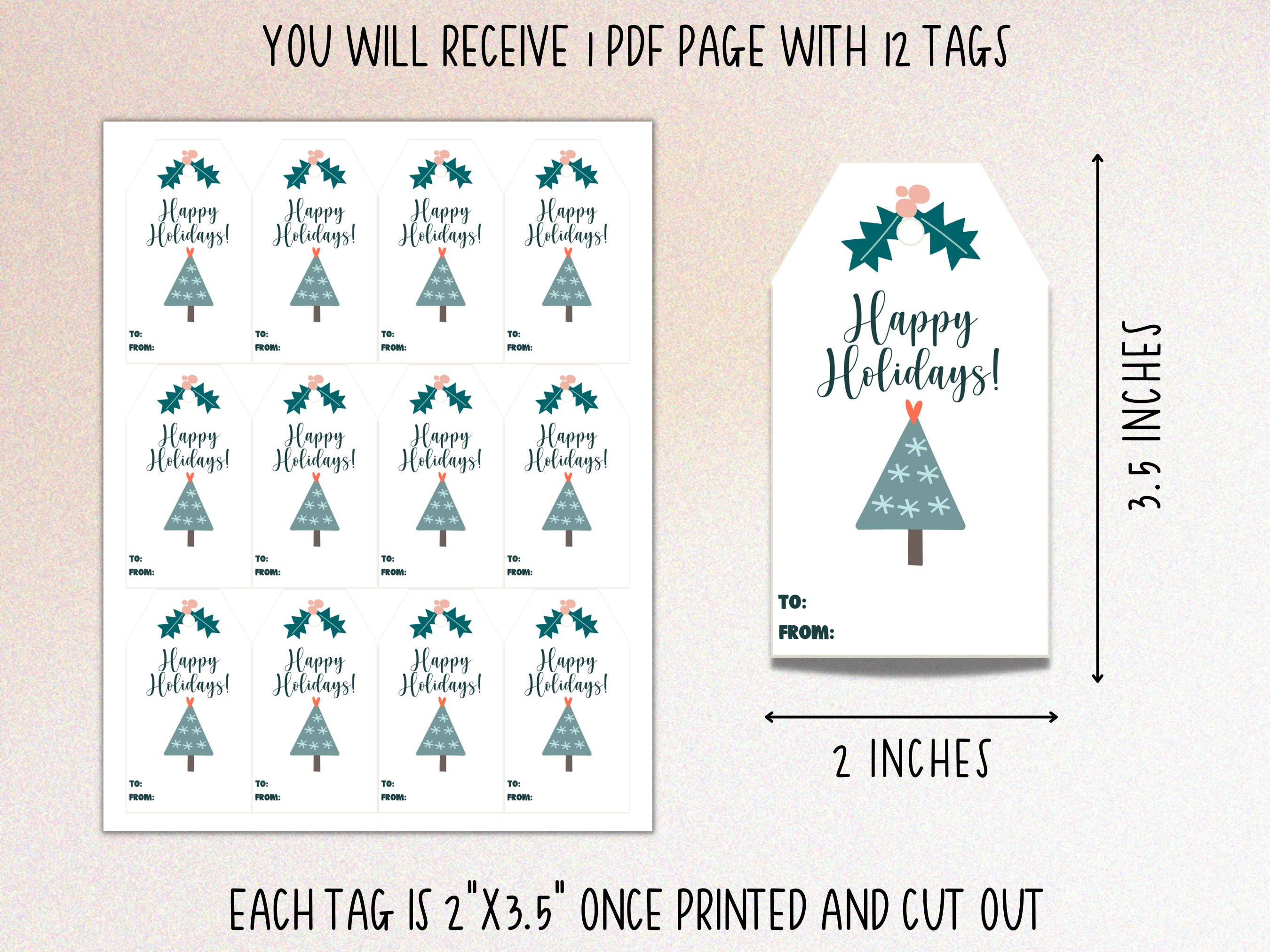 Happy Holiday Gift Tags, Printable Instant Digital Download PDF ...