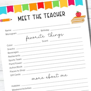 Teacher Favorite Things Questionnaire, Printable Instant Download ...