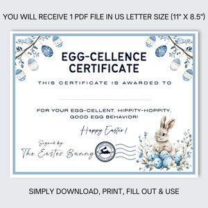 Easter Bunny Certificate Printable, Egg-cellence Certificate Letter ...