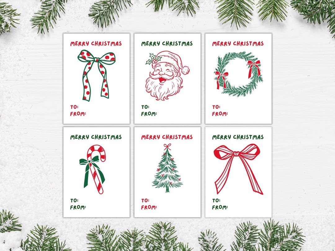 Printable Christmas Gift Tags | Red & Green Mini Cards (PDF) - Etsy