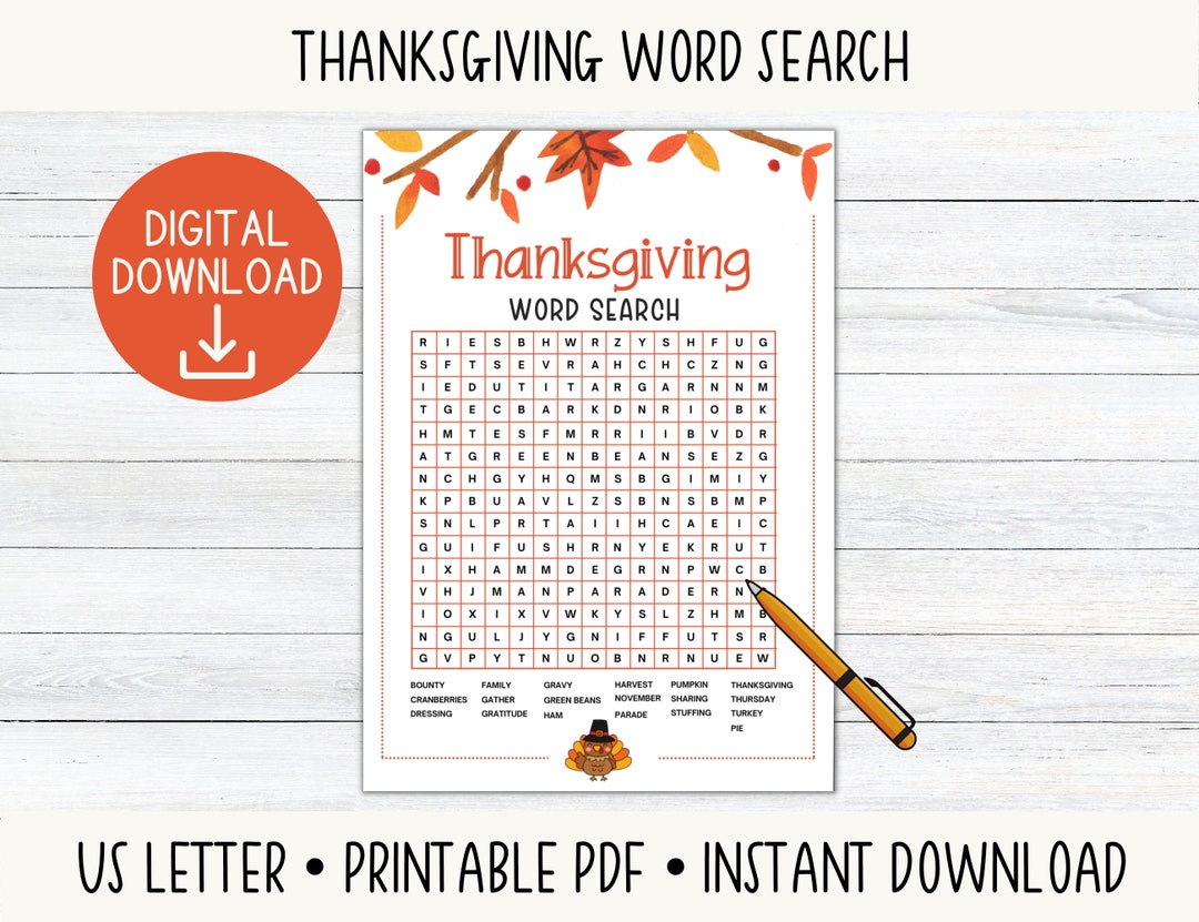 Printable Thanksgiving Word Search Game for Kids Teens - Etsy