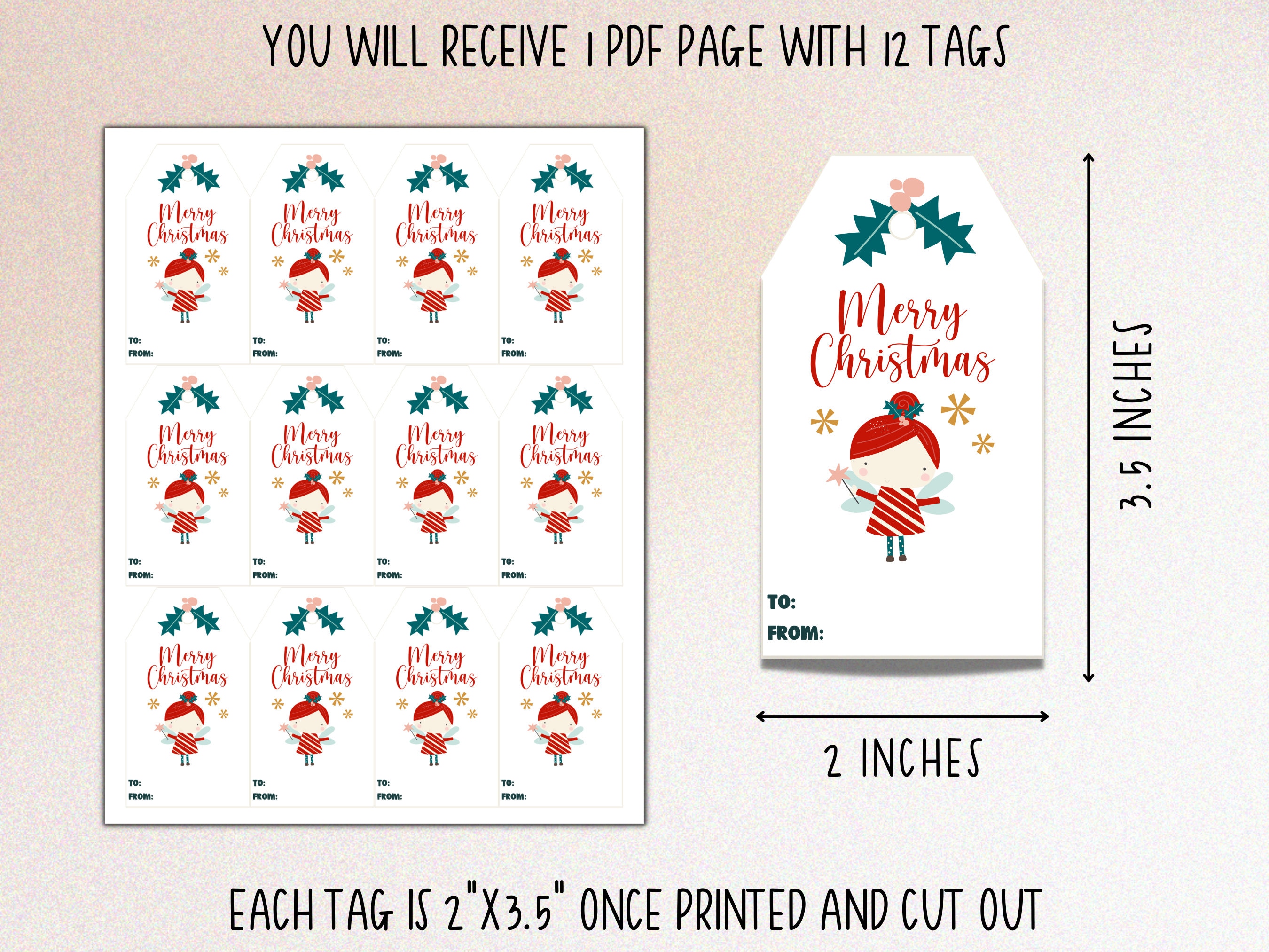 Christmas Gift Tags, Printable PDF, Instant Digital Download, Printable ...