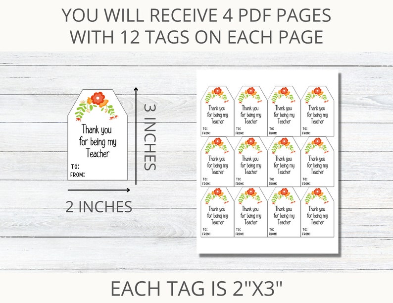 Teacher Appreciation Gift Tags, Printable PDF, Instant Digital Download ...