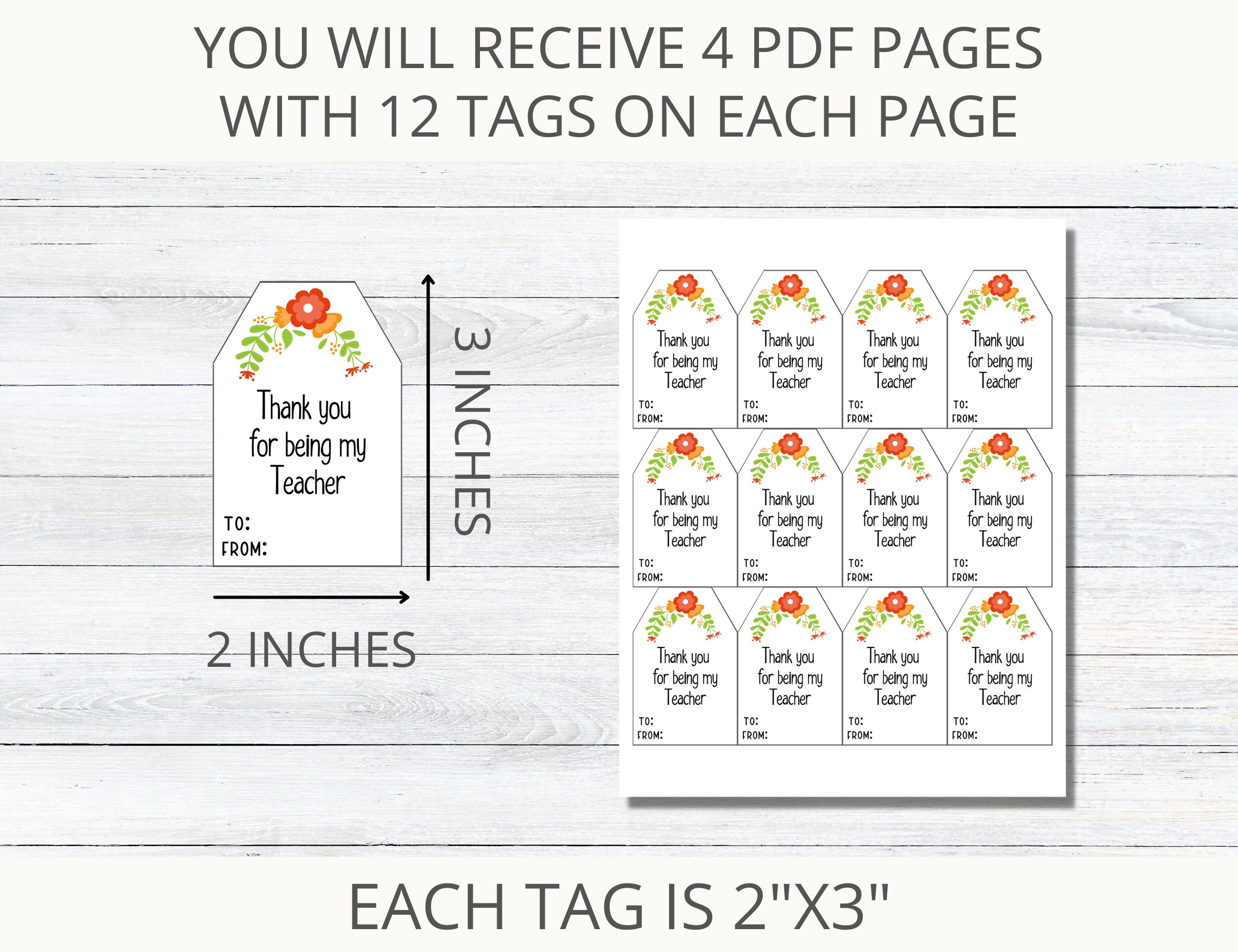 Teacher Appreciation Gift Tags Printable PDF Instant Digital Etsy