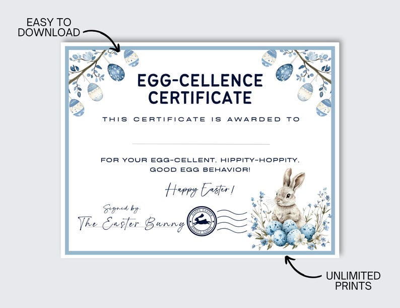 Easter Bunny Certificate Printable, Egg-cellence Certificate Letter ...