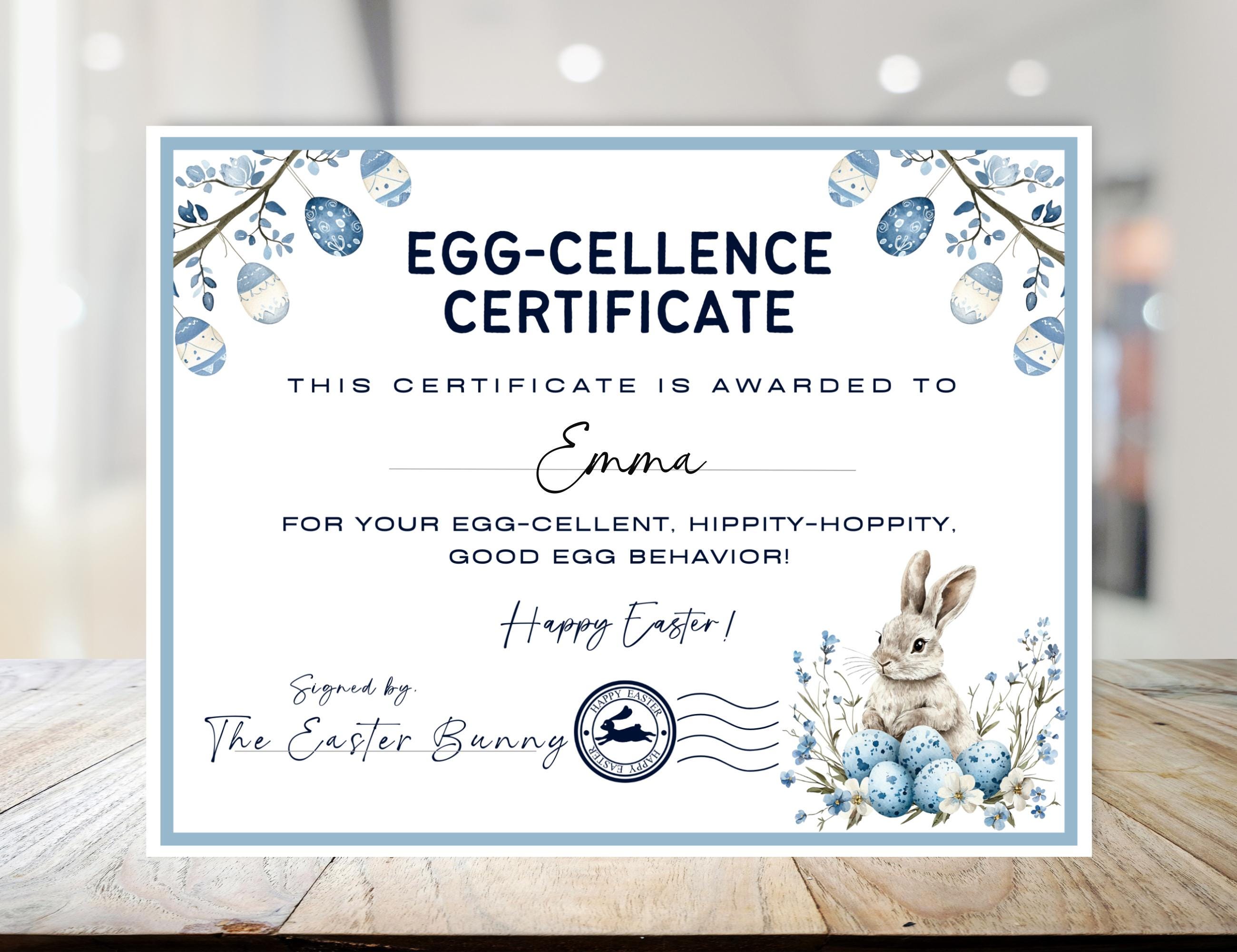 Easter Bunny Certificate Printable, Egg-cellence Certificate Letter ...