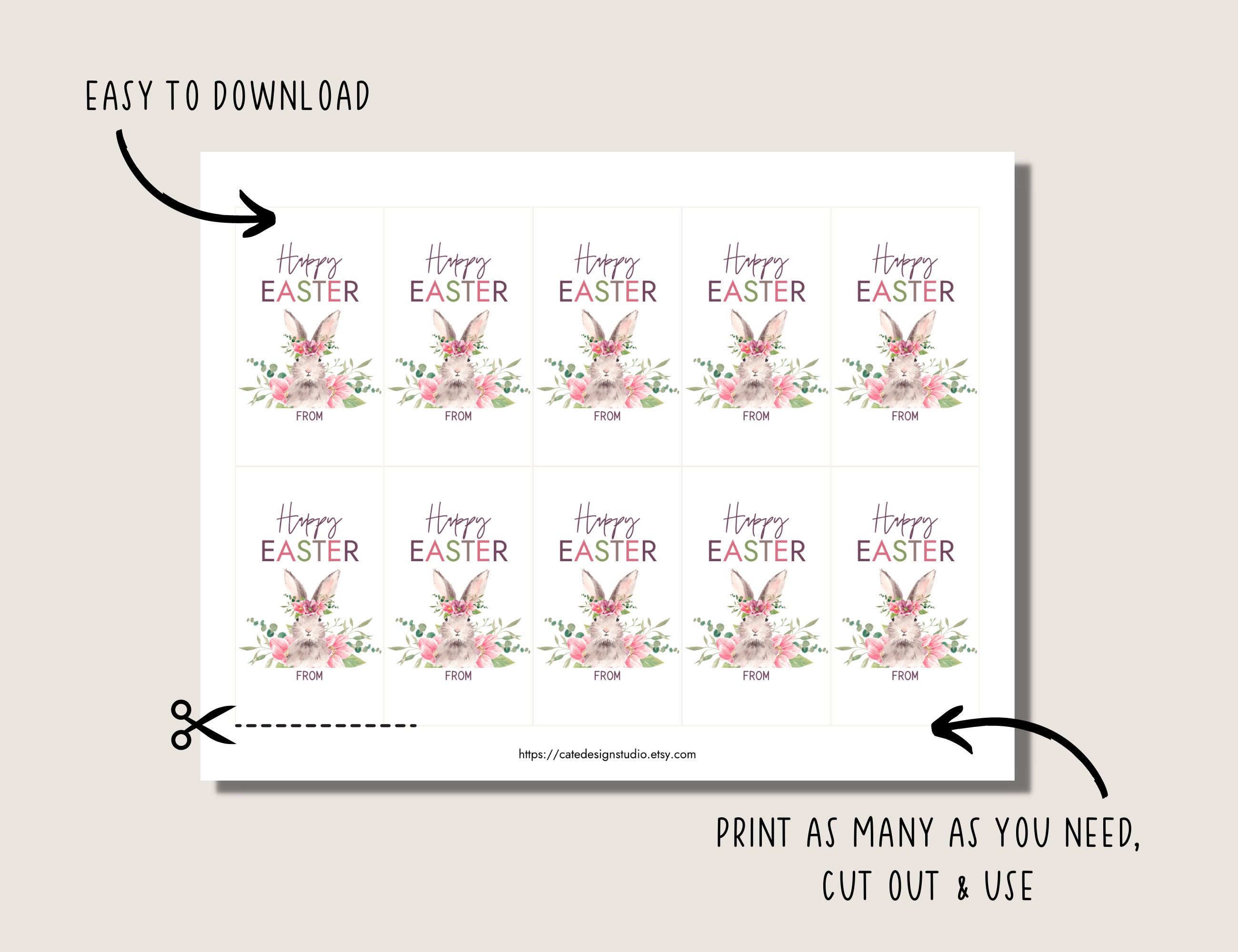 Printable Easter Gift Tag, Instant Download PDF, Happy Easter Basket ...