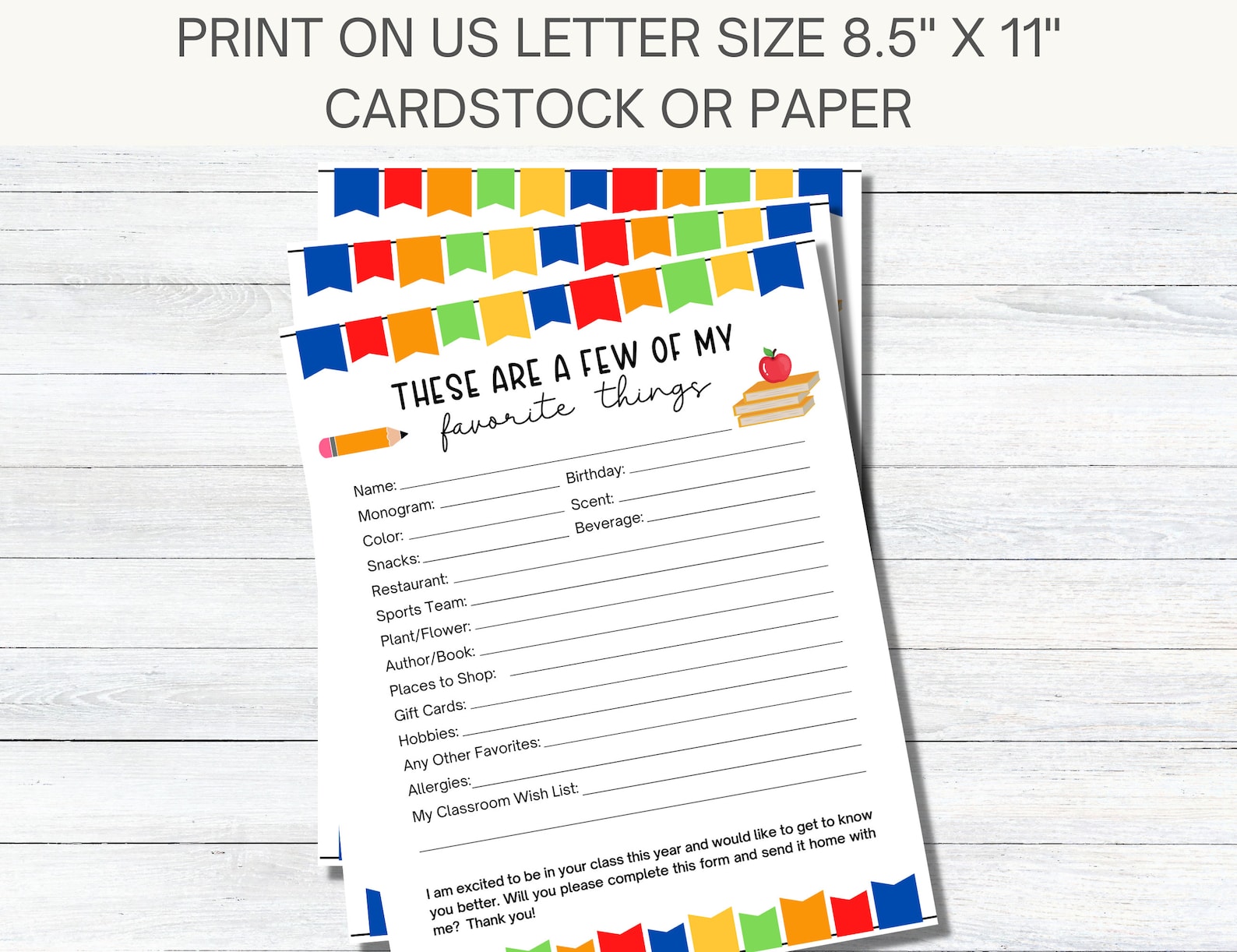 Teacher Favorite Things Survey, Printable Instant Download, Teacher ...