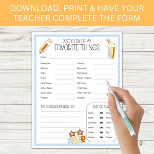 Teacher Favorite Things Survey: Printable Questionnaire (PDF) - Etsy