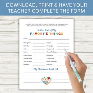 Teachers Favorites Survey Printable, Questionnaire, My Favorite Things ...