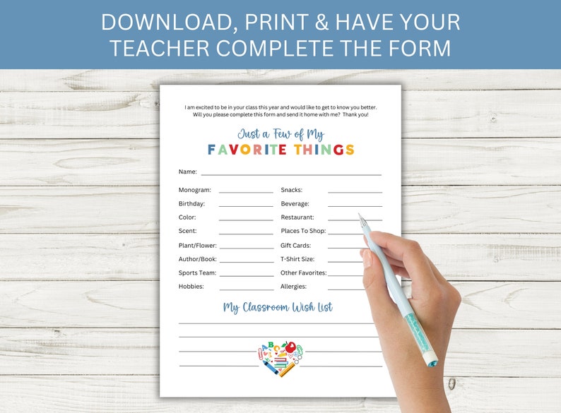Teachers Favorites Survey Printable, Questionnaire, My Favorite Things ...