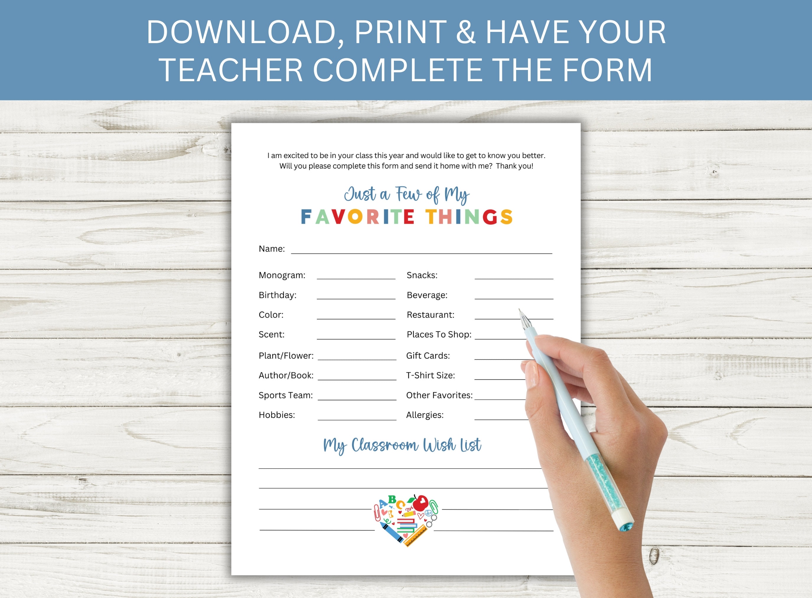Teachers Favorites Survey Printable, Questionnaire, My Favorite Things ...