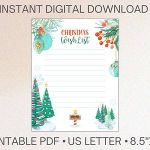 Christmas Wish List Printable, Instant Digital Download PDF - Etsy