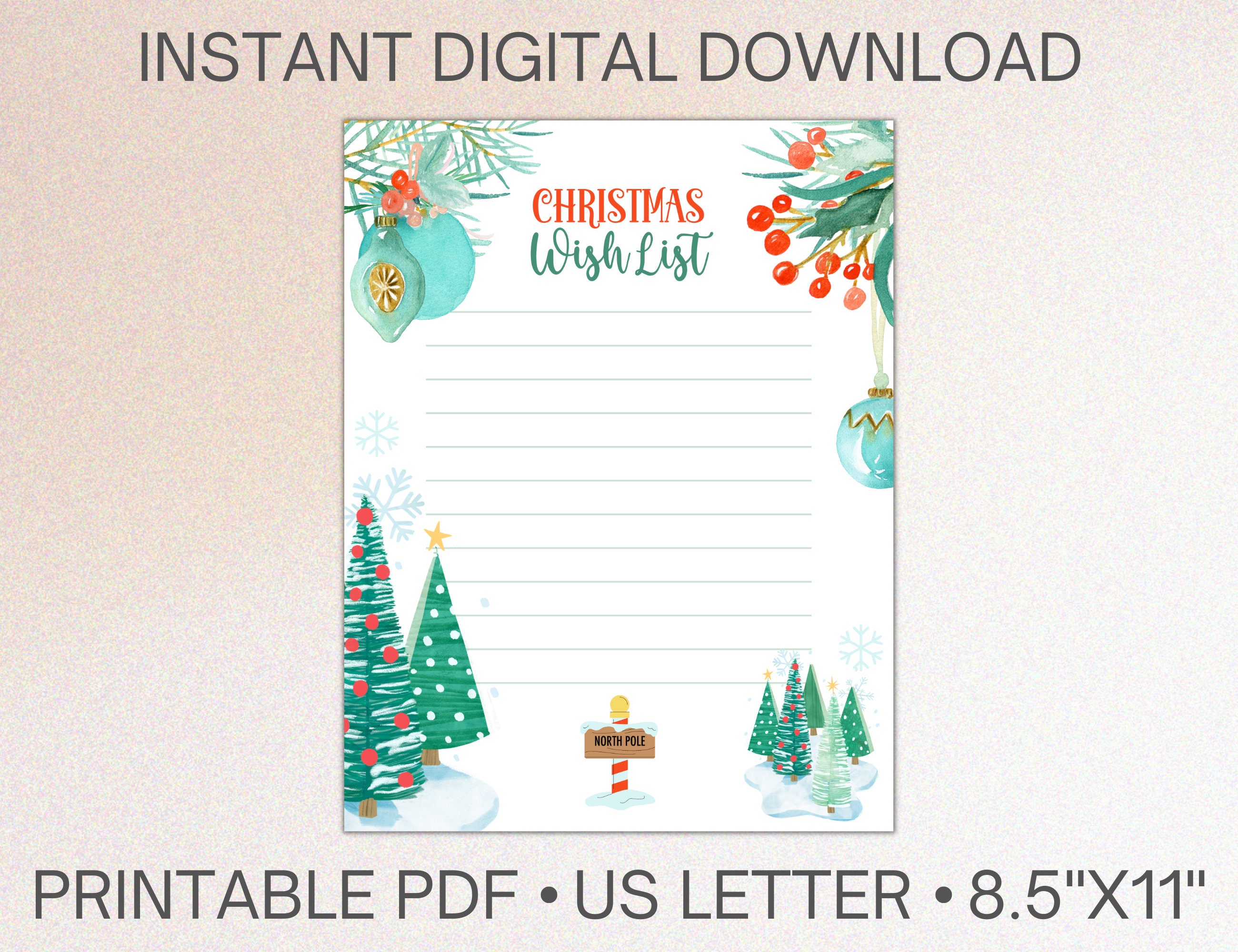 Christmas Wish List Printable, Instant Digital Download PDF - Etsy