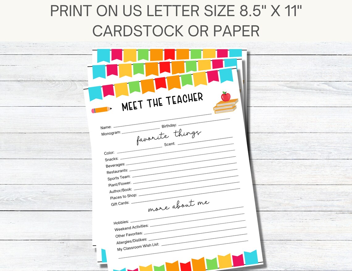 Teacher Favorite Things Questionnaire, Printable Instant Download ...