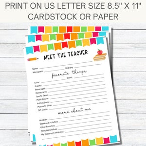 Teacher Favorite Things Questionnaire, Printable Instant Download ...