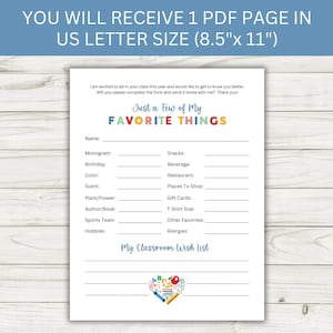 Teachers Favorites Survey Printable, Questionnaire, My Favorite Things ...