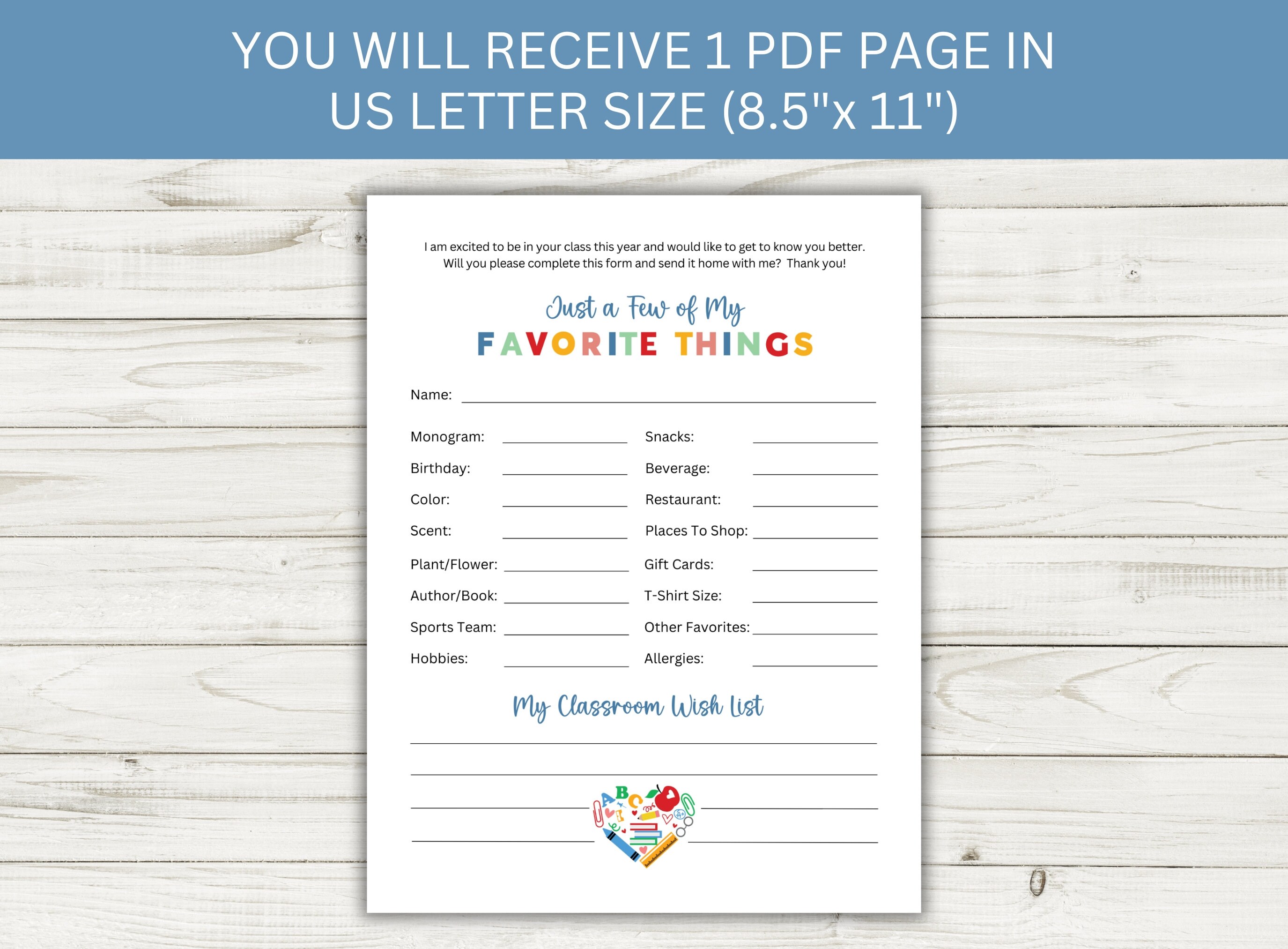 Teachers Favorites Survey Printable, Questionnaire, My Favorite Things ...