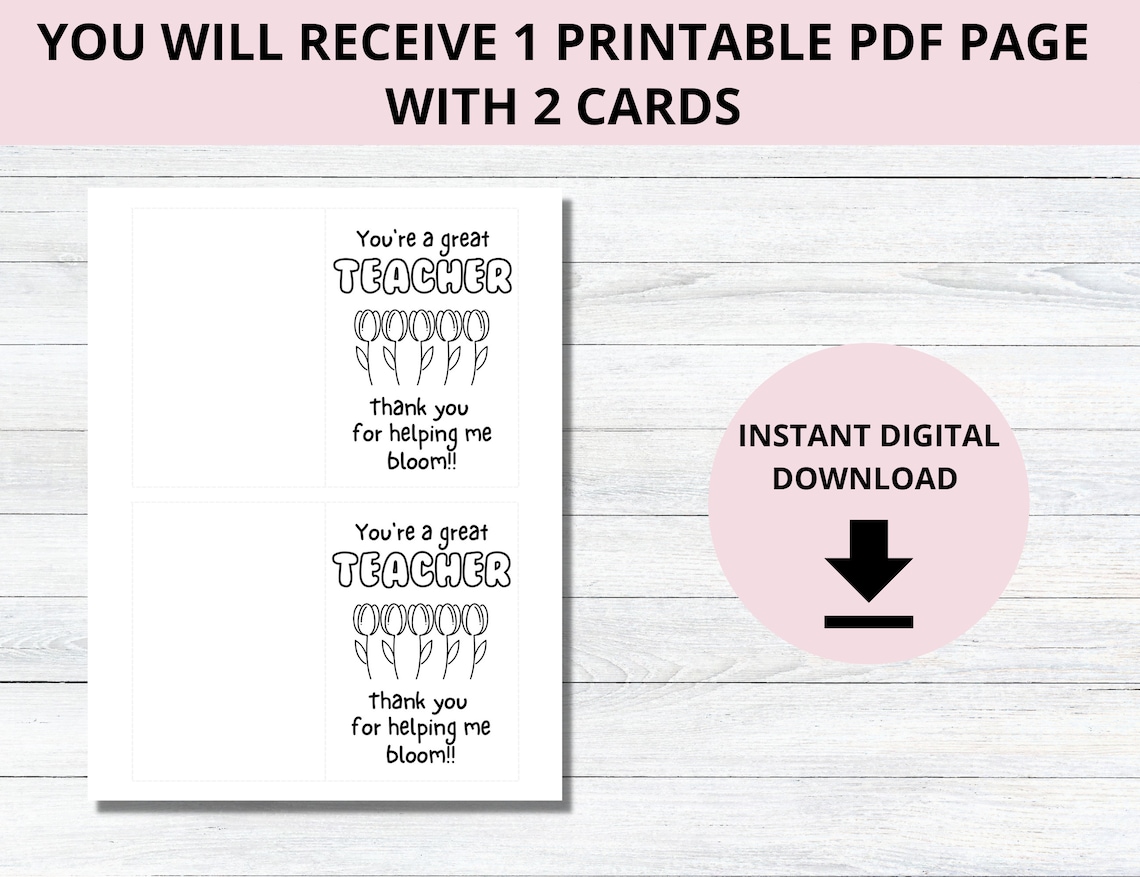 Printable Teacher Appreciation Coloring Card, Instant Digital Download ...