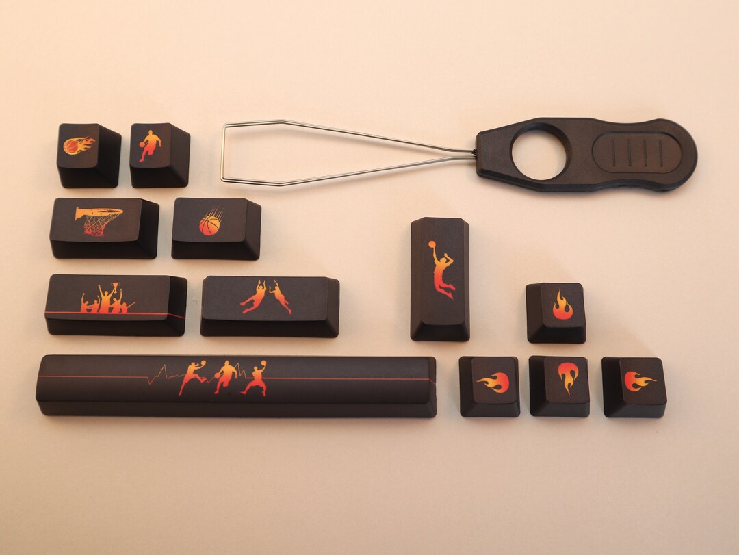 12 Keycaps Set Flaming Basketball PBT Keycaps for Mechanical Keyboards ...