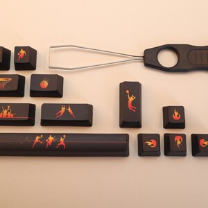 12 Keycaps Set Flaming Basketball PBT Keycaps for Mechanical Keyboards ...