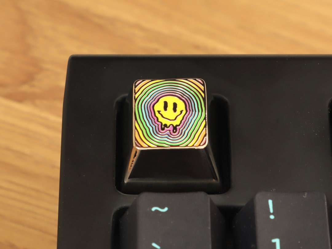 Rainbow Smiley Metal Artisan Keycap - Trippy Keycap - Drip Smile ...