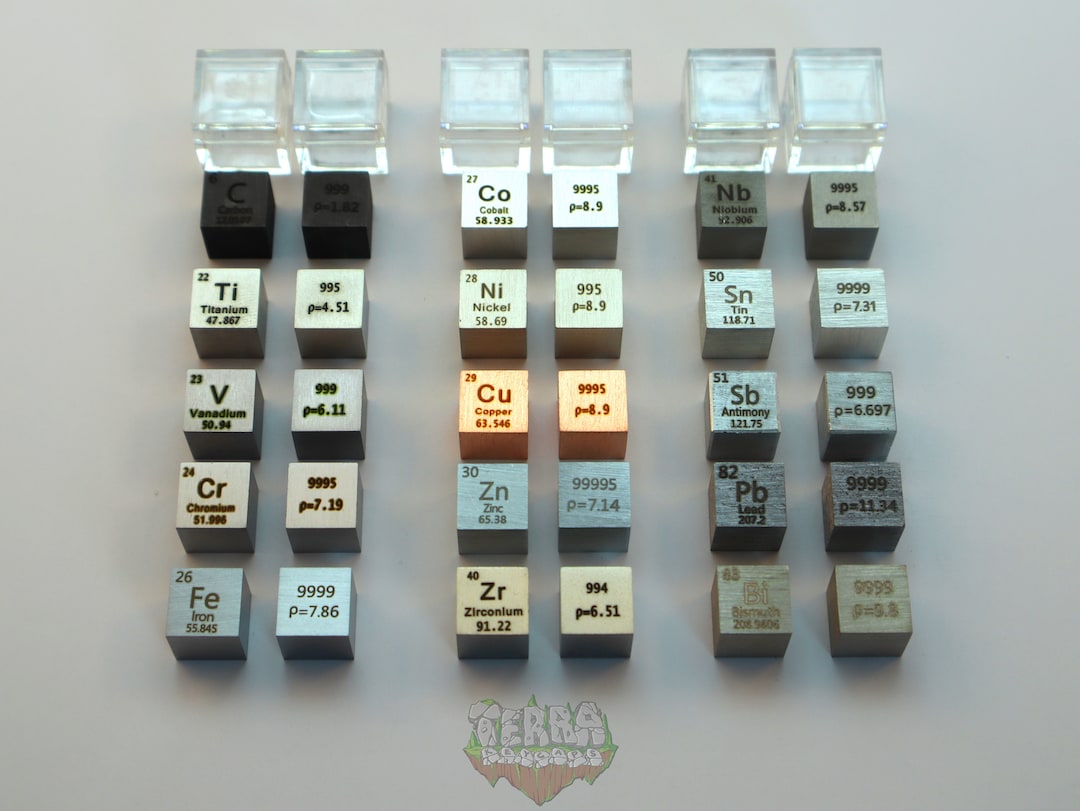 Metal Element Cubes 10mm Size 99.95% Purity Periodic Table Collection ...