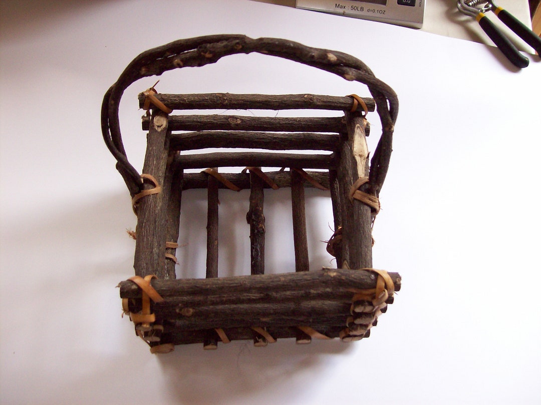 Small Wood Stick Basket With Handle 8x8x10 In. Vintage Look - Etsy