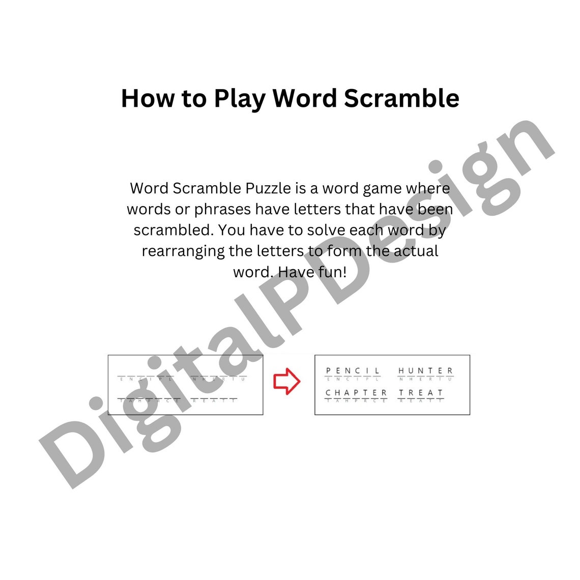 Word Scramble Printable Game Puzzle|easy Games With Bonus Hard Word ...