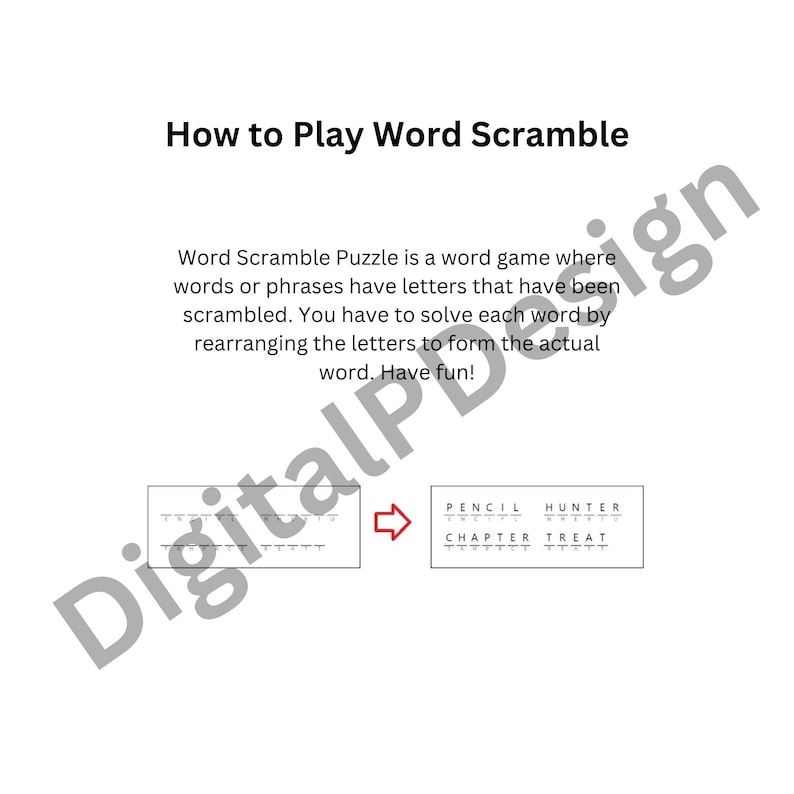 Word Scramble Printable Game Puzzle|easy Games With Bonus Hard Word ...