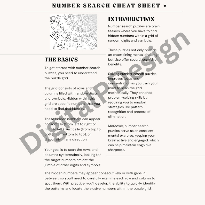 Number Search Cheat Sheet Printables | 200 Medium Number Search Puzzles ...