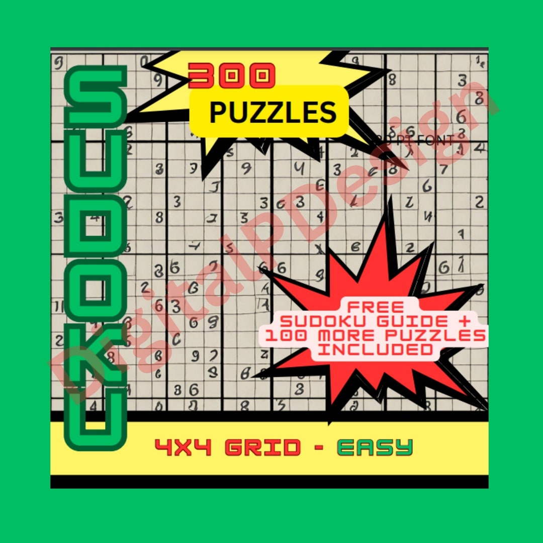 Easy Sudoku 4x4 Grid Digital Printable Puzzle | 300 Puzzles Plus Sudoku ...