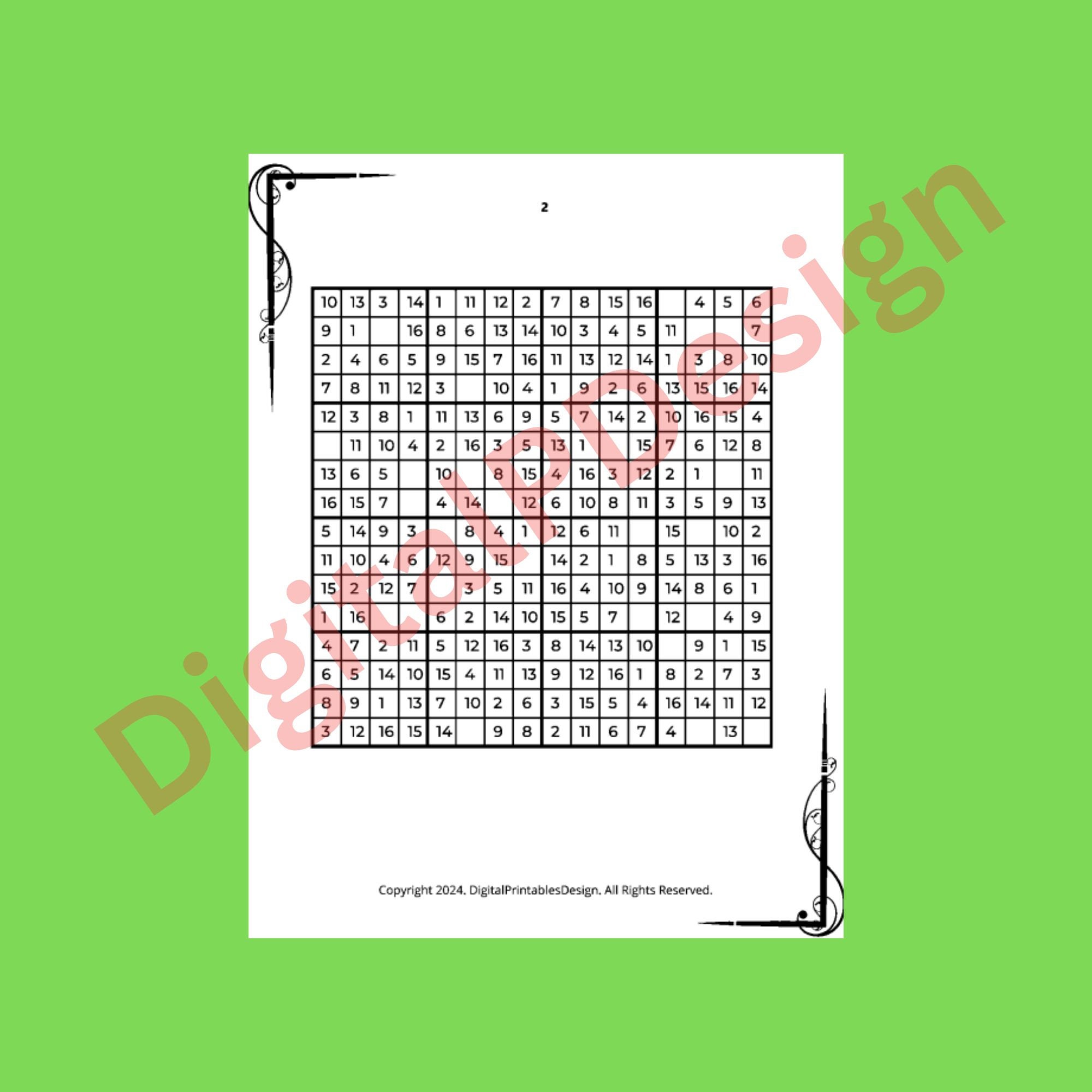 Easy Level Sudoku 16x16 Grid Printables Sudoku Puzzle Lovers 100 ...