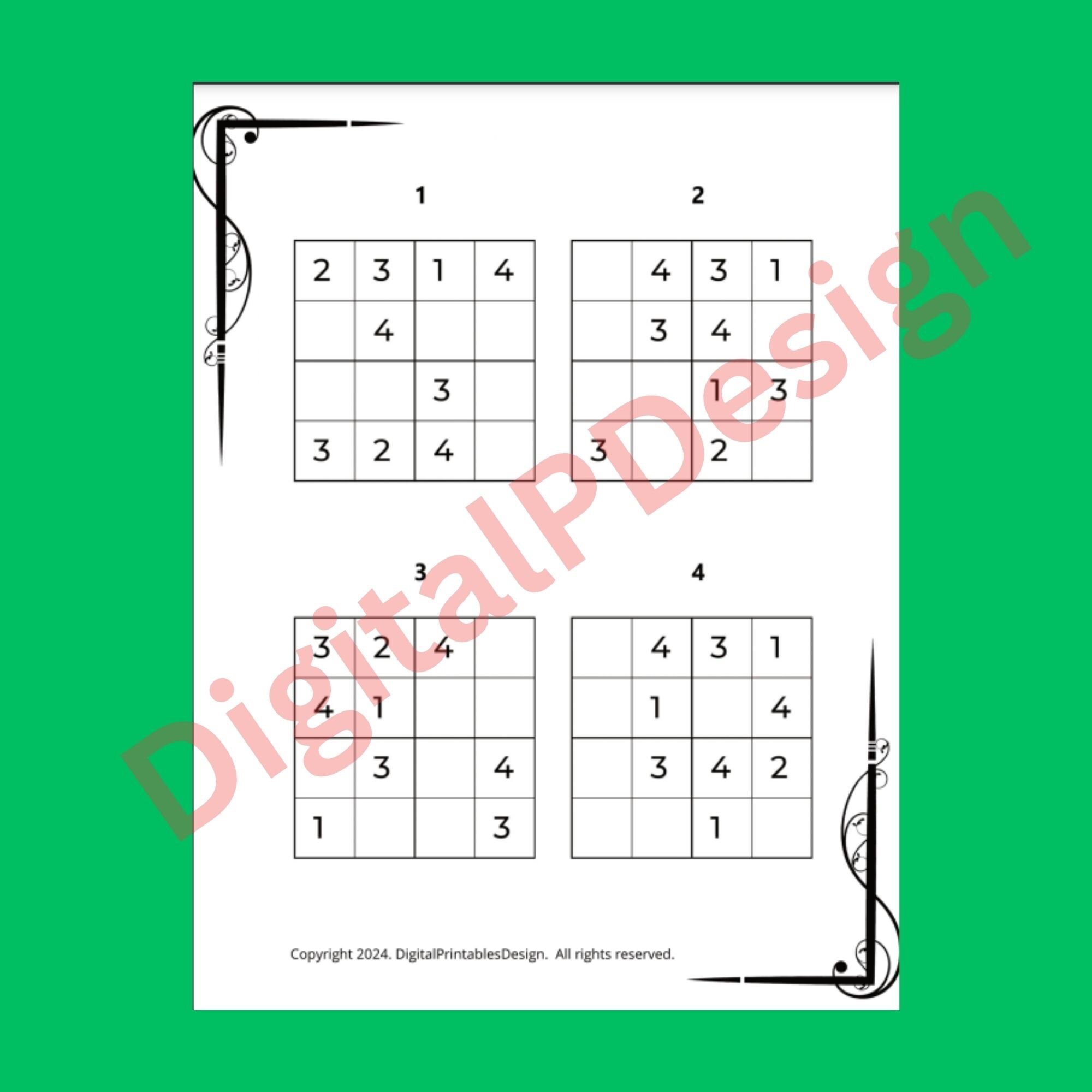 Easy Sudoku 4x4 Grid Digital Printable Puzzle | 300 Puzzles Plus Sudoku ...