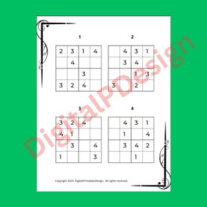 Sudoku 4x4 Grid Printables | Extreme Level for Sudoku Puzzle Lovers ...