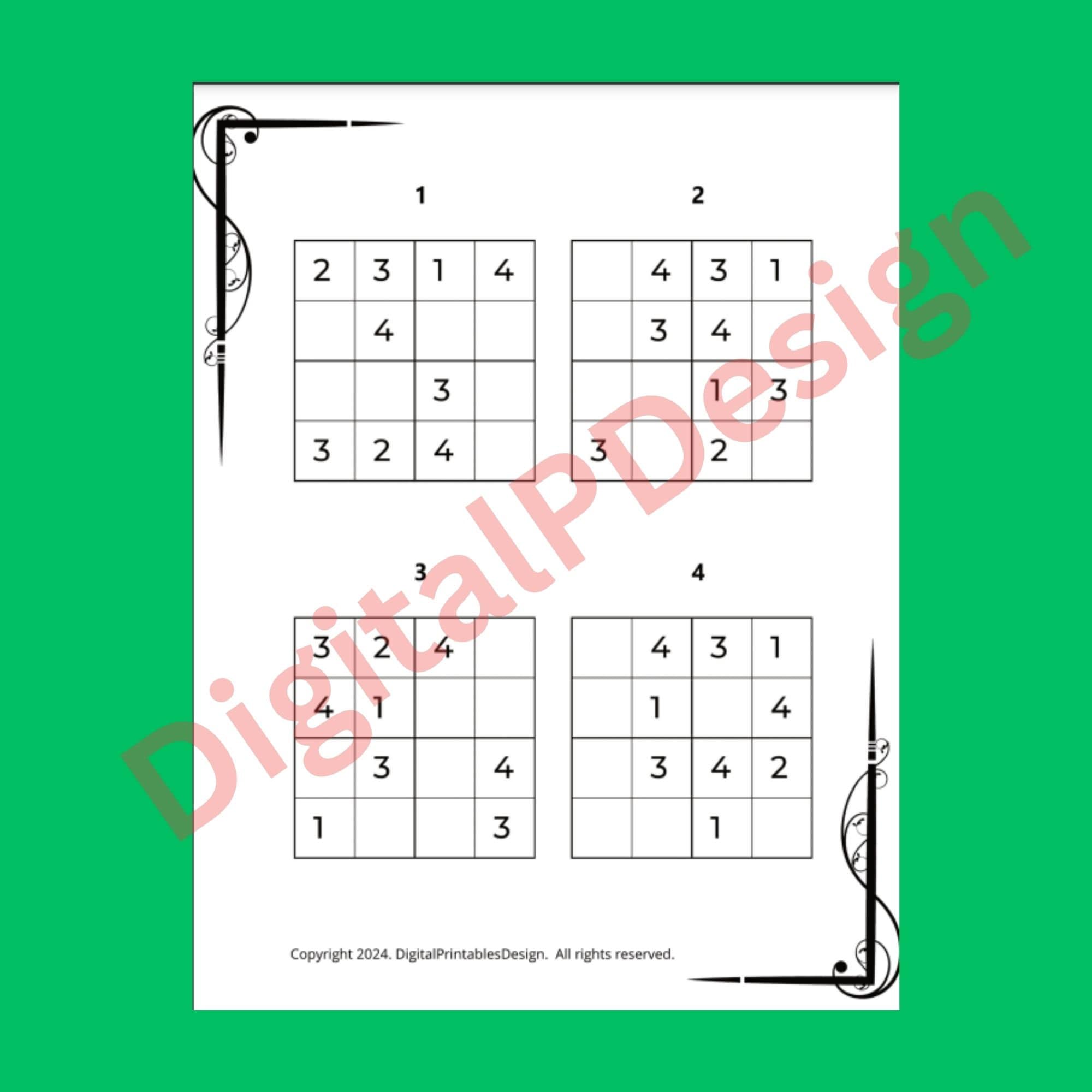 Sudoku 4x4 Grid Printables Extreme Level for Sudoku Puzzle Lovers 300 ...