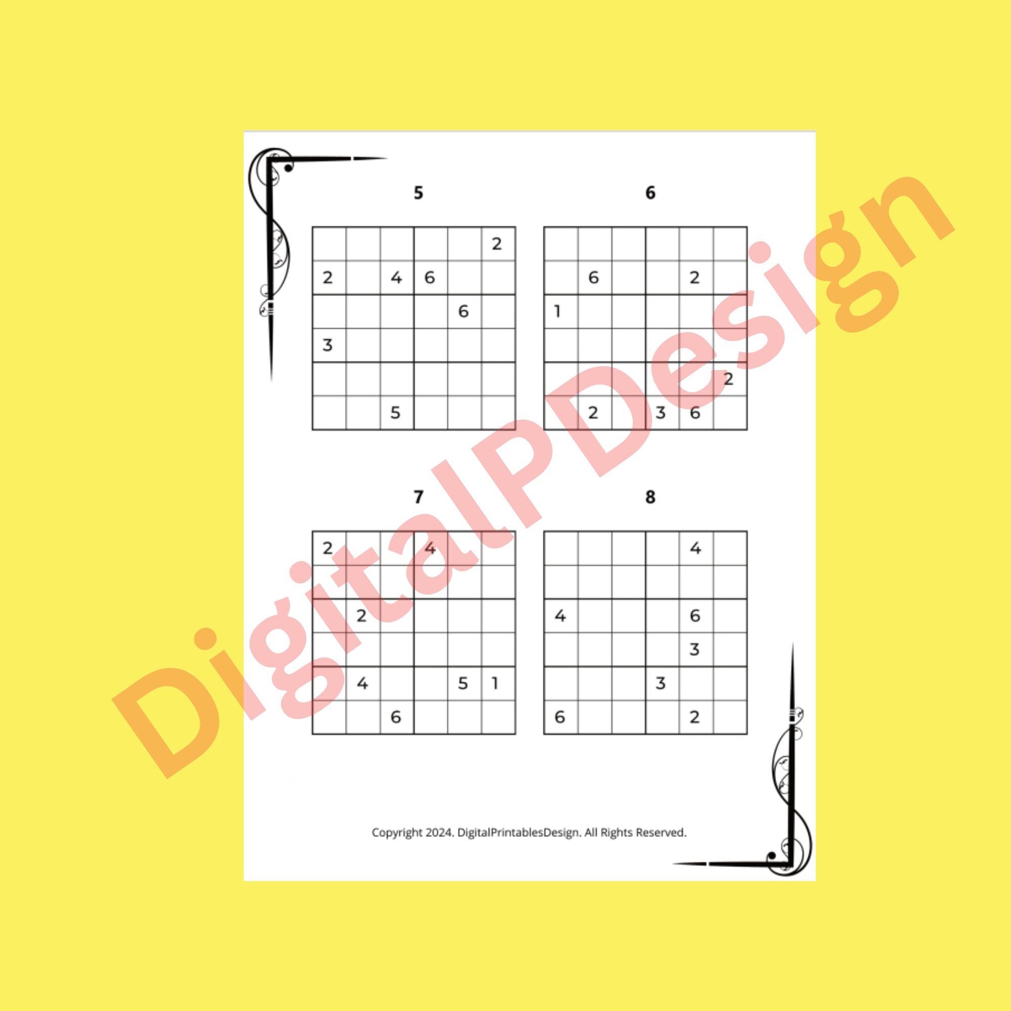 Easy Sudoku 6x6 Grid Printables | Sudoku Puzzle Lovers| 300 Digital ...