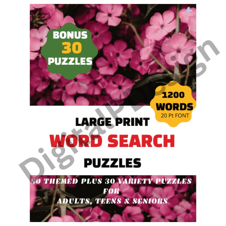 Large Print Word Search Puzzles for Adults, Seniors, & Teens| 50 Themed ...