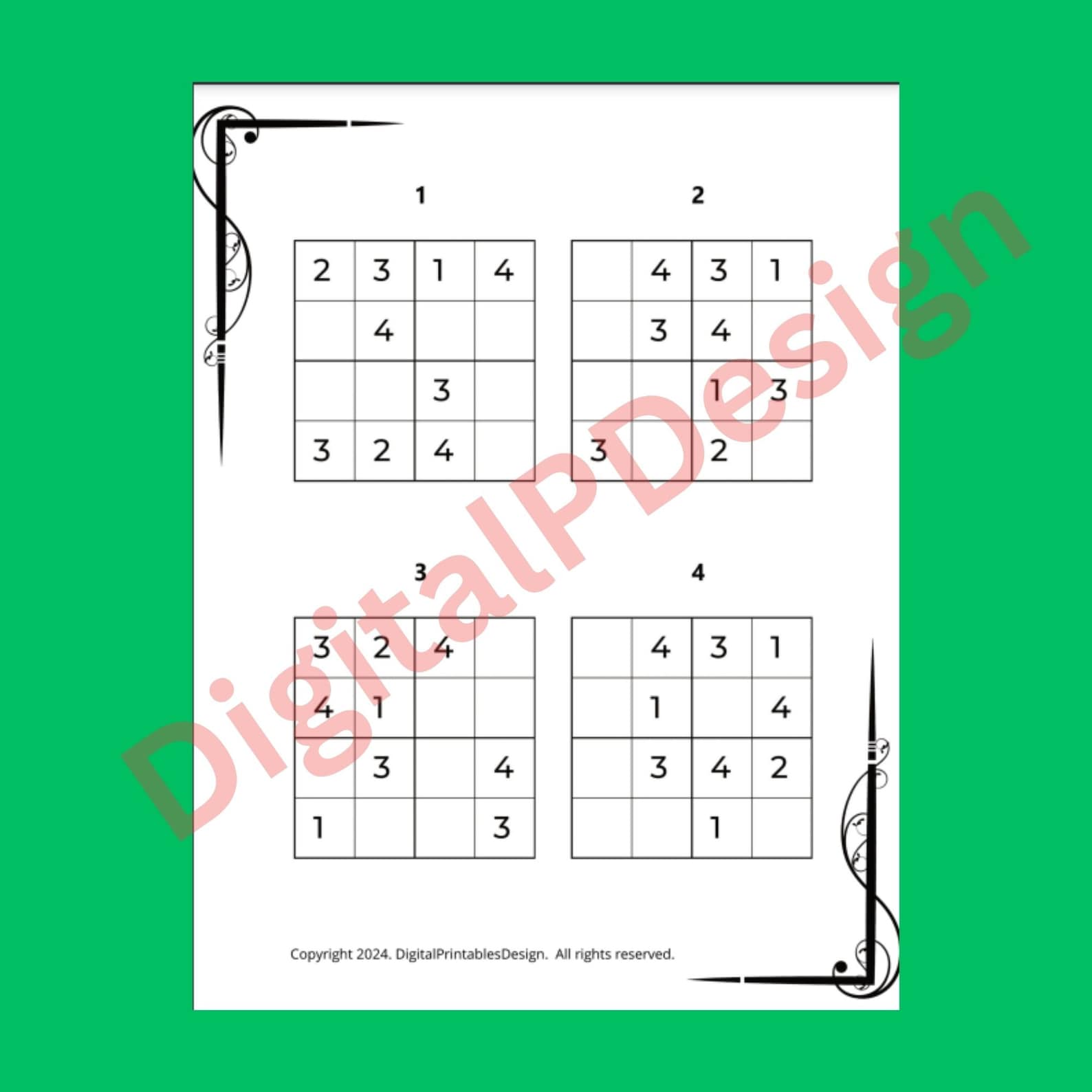 Very Easy Sudoku 4x4 Grid Printables for Sudoku Puzzle Lovers| 300 ...